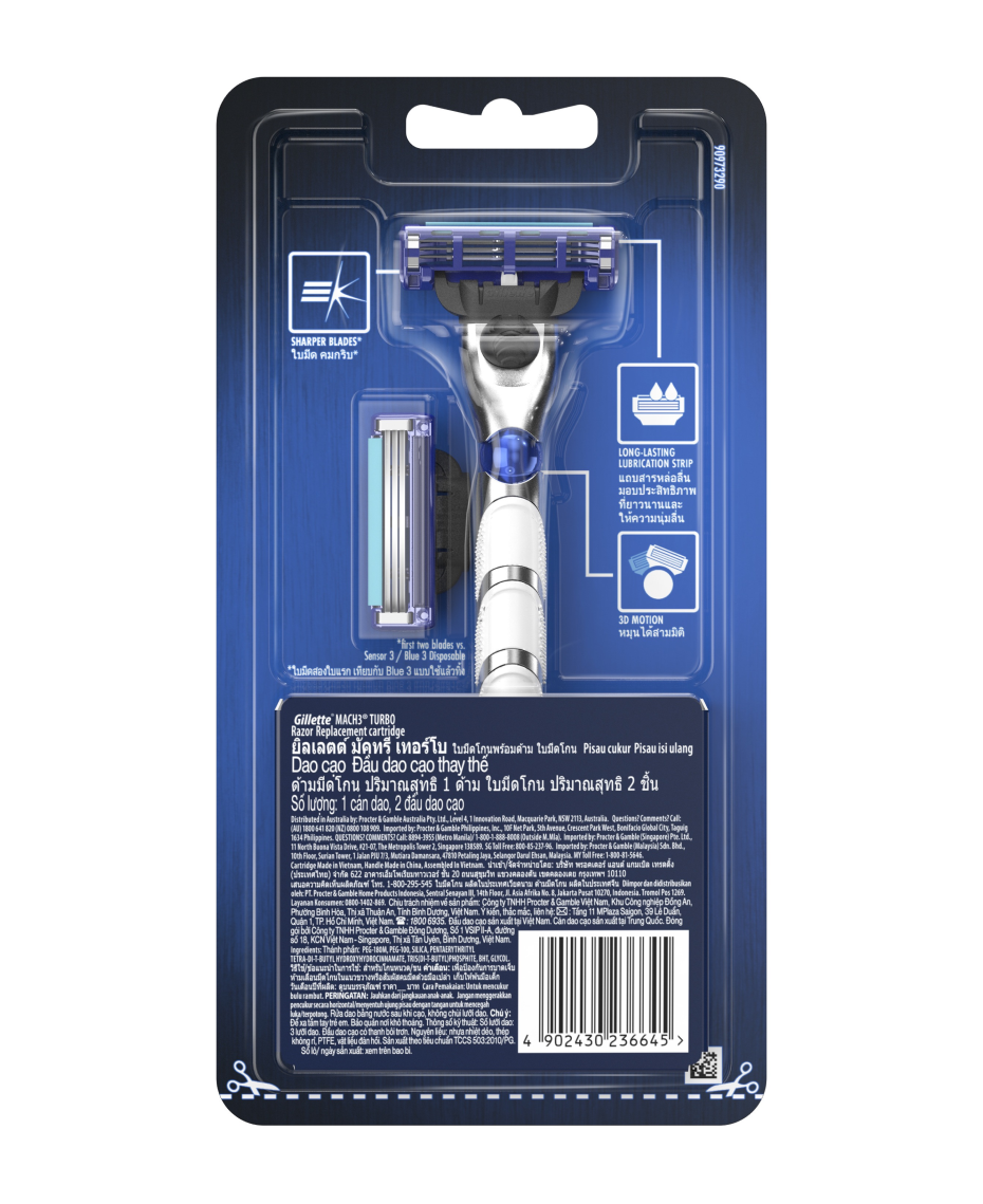 Gillette | Mach3 Turbo Razor with Blades Refill 2 Pack | Shaver Shop